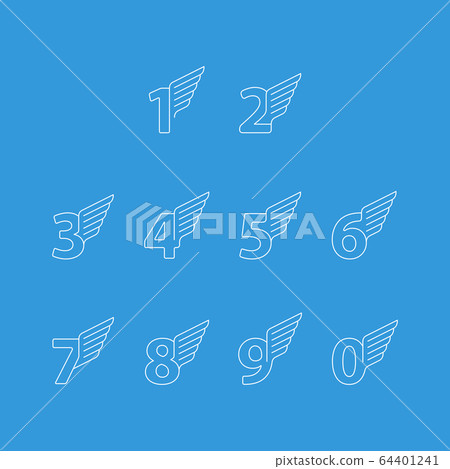 Numbers thin lines, set of icons with wings-插圖素材 [64401241] - PIXTA圖庫