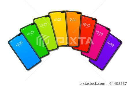 Rainbow colorful smartphone set isolated on white. - Stock Illustration ...