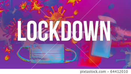 Lockdown theme with face mask and spray bottle - Stock Illustration ...