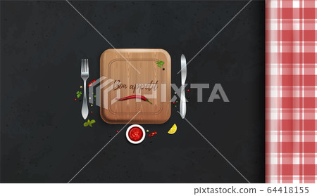 Table with a checkered tablecloth view from above - Stock Illustration ...