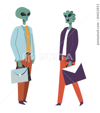 Alien workers with briefcases, extraterrestrial... - Stock Illustration ...