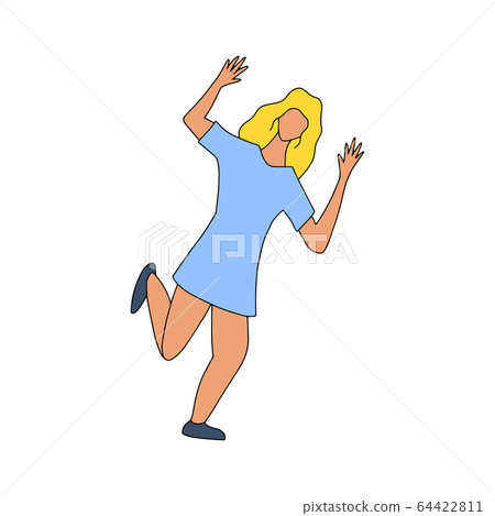 Girl dancing with raised hands vector cartoon... - Stock Illustration ...