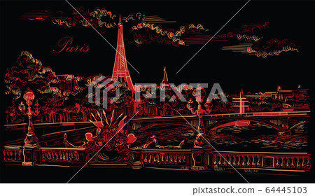 Black and red vector hand drawing Paris 8 - Stock Illustration ...