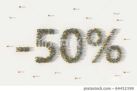 Large group of people forming 50 percent off sale - Stock Illustration ...