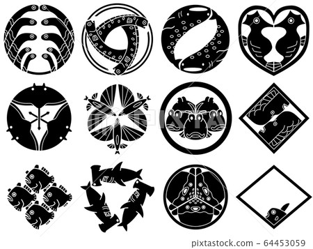 Family crest style illustration fish shark ray... - Stock Illustration ...