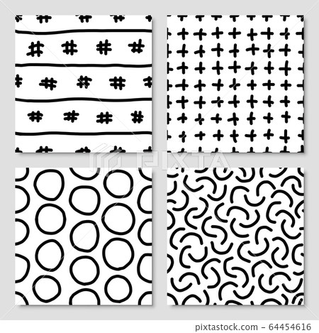 Set of hand drawn ink seamless pattern, vector... - Stock Illustration ...