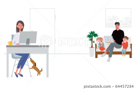 Telework illustration of a couple working... - Stock Illustration ...
