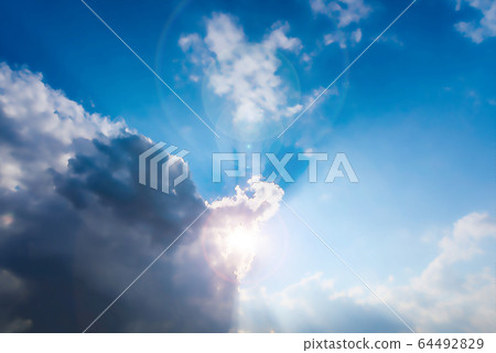 Blue sky clouds and light rays anime style - Stock Illustration ...