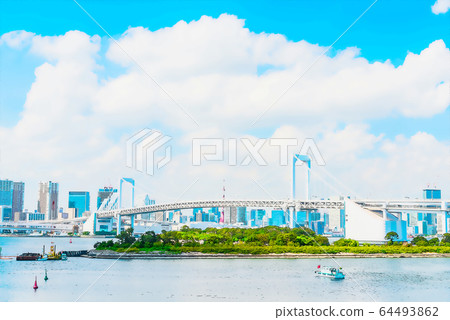 Rainbow bridge in the daytime, anime style - Stock Illustration ...