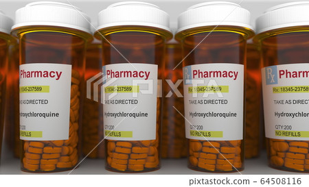 Row of pharmacy bottles with hydroxychloroquine... - Stock Illustration ...