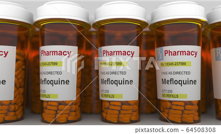 Many pharmacy bottles with mefloquine generic... - Stock Illustration ...