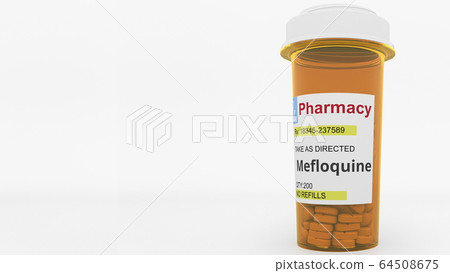 Pharmacy vial with mefloquine generic drug... - Stock Illustration ...