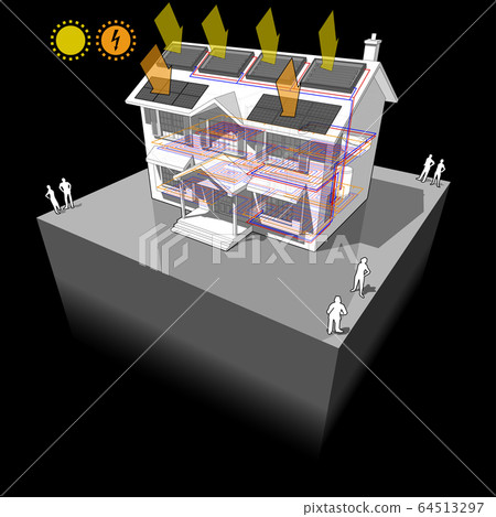 diagram of a classic colonial house with floor... - Stock Illustration ...