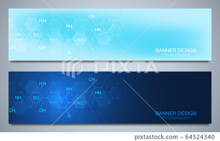 Banners design template and headers for site with abstract chemistry ...