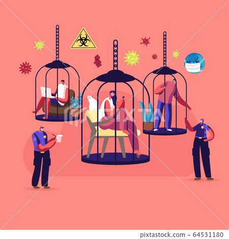 Home Isolation Concept. Characters Sitting in... - Stock Illustration ...