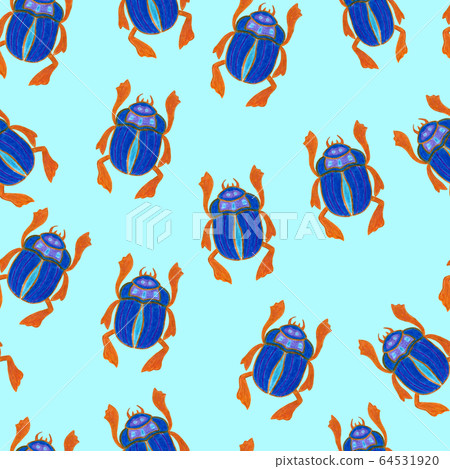 Scarab isolated on blue background. Seamless - Stock Illustration ...
