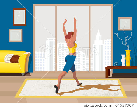 Girl training dancing stay at home vector - Stock Illustration ...