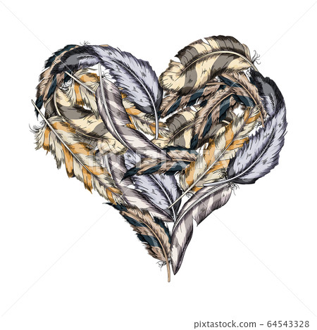 Bird Feather Heart .Handmade work.Vector... - Stock Illustration ...