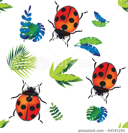 Vector seamless background with ladybugs and... - Stock Illustration ...