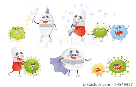 Medical Tablets and Pills Fighting Against... - Stock Illustration ...