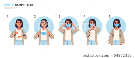 how to wear medical face mask covid-19... - Stock Illustration ...
