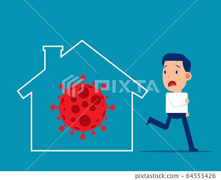Stay at home concept. Person running out home, - Stock Illustration ...