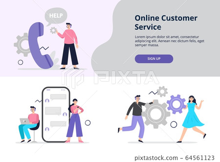 Two illustrations on online customer service theme - Stock Illustration ...