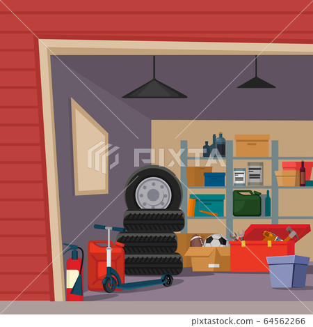 Cartoon Color Garage Interior Inside Concept.... - Stock Illustration ...