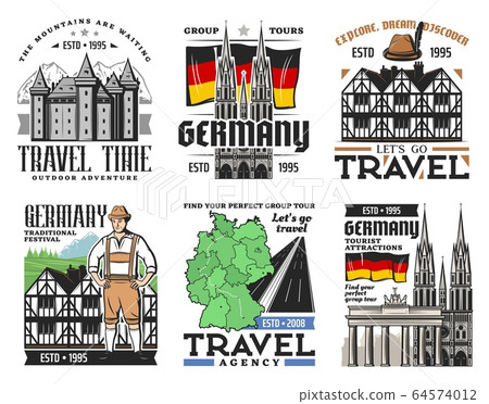German architecture travel landmark icons - Stock Illustration ...
