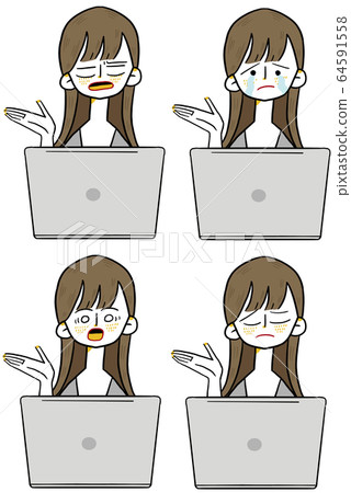 Female facial expression desk work - Stock Illustration [64591558] - PIXTA
