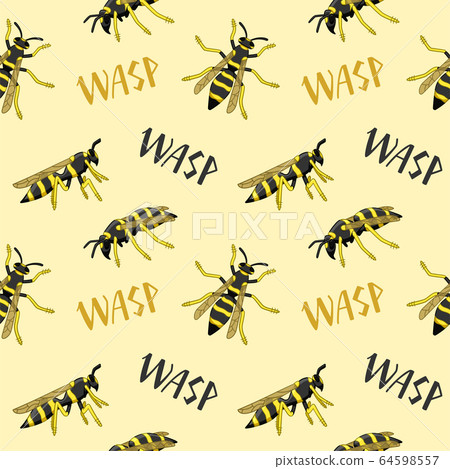 Wasps with lettering seamless pattern on yellow... - Stock Illustration ...
