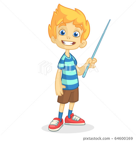 Cartoon little cute boy character presenting... - Stock Illustration ...