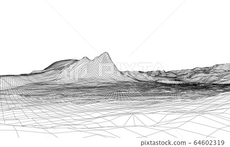 Abstract 3d wire-frame landscape. Blueprint style - Stock Illustration ...