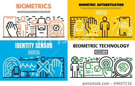 Biometric recognition banner set, outline style - Stock Illustration ...