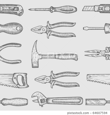 Hand tools seamless pattern. Collection of hand... - Stock Illustration ...