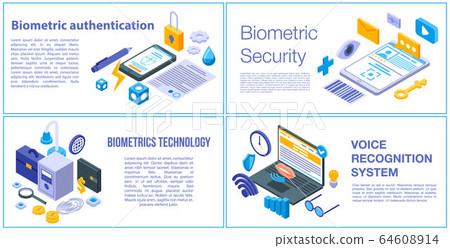 Biometric authentication banner set, isometric... - Stock Illustration ...