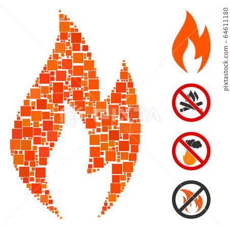 Square Fire Flame Icon Vector Collage - Stock Illustration [64611180 ...