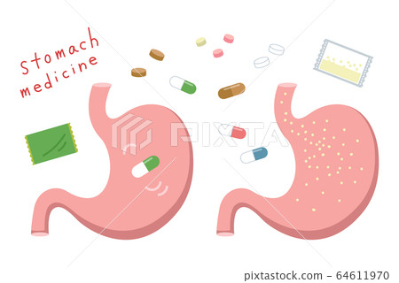 Illustration of stomach and stomach medicine... - Stock Illustration ...