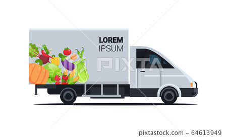 realistic van with organic vegetables natural... - Stock Illustration ...