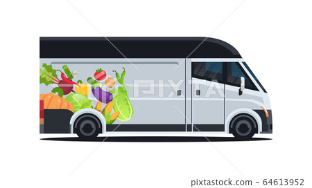 realistic van with organic vegetables natural... - Stock Illustration ...