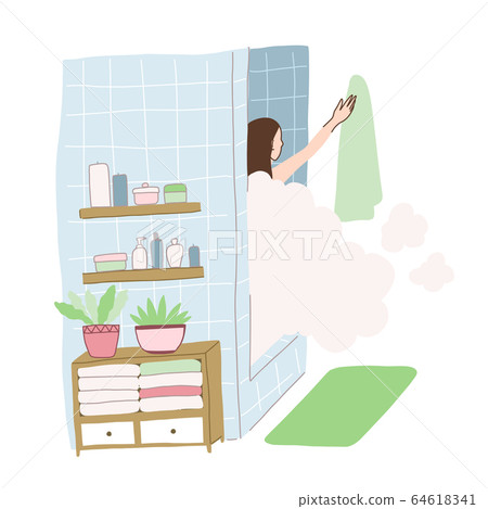 Young girl takes a shower with steam. - Stock Illustration [64618341 ...