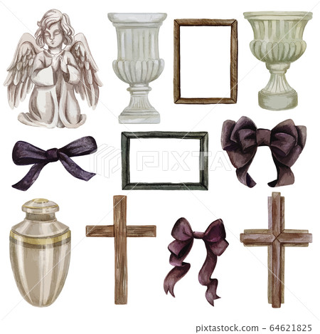 Funeral objects collection, vases and bows,... - Stock Illustration ...