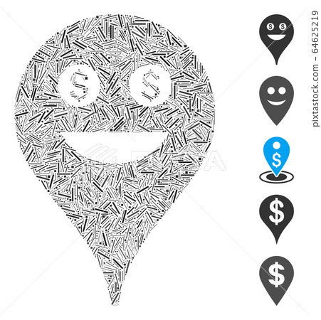 Line Mosaic Rich Smiley Map Marker Icon - Stock Illustration [64625219 ...