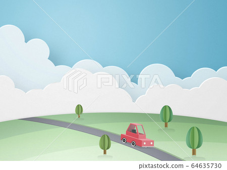 Paper Craft-Sky-Clouds-Cars-Ground - Stock Illustration [64635730] - PIXTA
