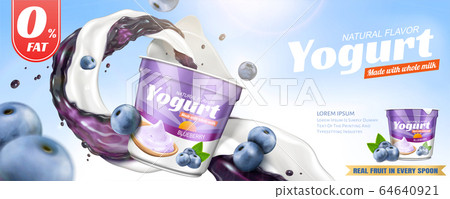 Natural blueberry yogurt banner ads - Stock Illustration [64640921] - PIXTA