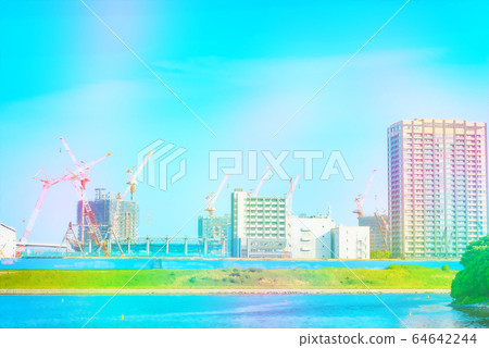 High-rise apartment construction image Anime style - Stock Illustration ...