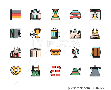 Set of German Culture Flat Color Icons.... - Stock Illustration ...