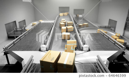 modern sorting system conveyor concept cardboard - Stock Illustration ...