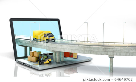 transportation concept road from the laptop on the - Stock Illustration ...
