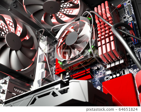 Close up of open PC case with internal parts - Stock Illustration ...